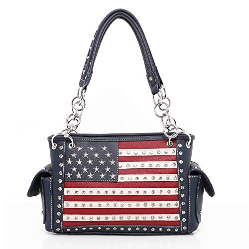 Montana West Patriotic Wallets for Women American Flag Clutch Wallet Leather Small Purses with Silver Studs Navy US04-W003NY