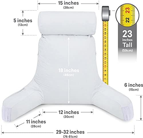 Husband Pillow Combo - Backrest Pillow with Arms : Medium White & Foldable Laptop Tray : Gray - Memory Foam Reading Pillows for Bed w/Removable Neck Roll & Laptop Bed Tray Table