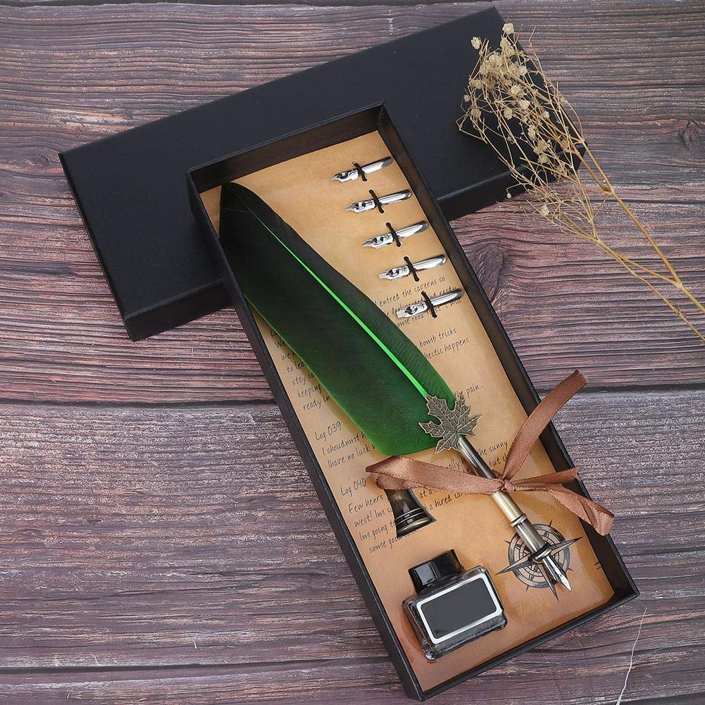 Jimfoty Metal Pen Rod Dip Pen, Quill Pen, Drawing Handwriting(Green)