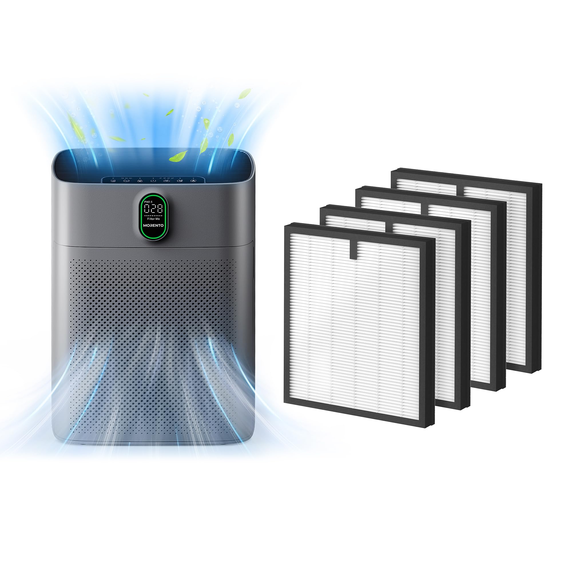 MORENTO HY4866 Air Purifier with 4 Pack Original Air Purifier Replacement Filter, Grey
