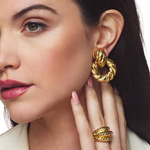 Kenneth Jay Lane Gold Polished Satin and Two-Tone Round Doorknocker Clip-On Earrings (Polished Twist)
