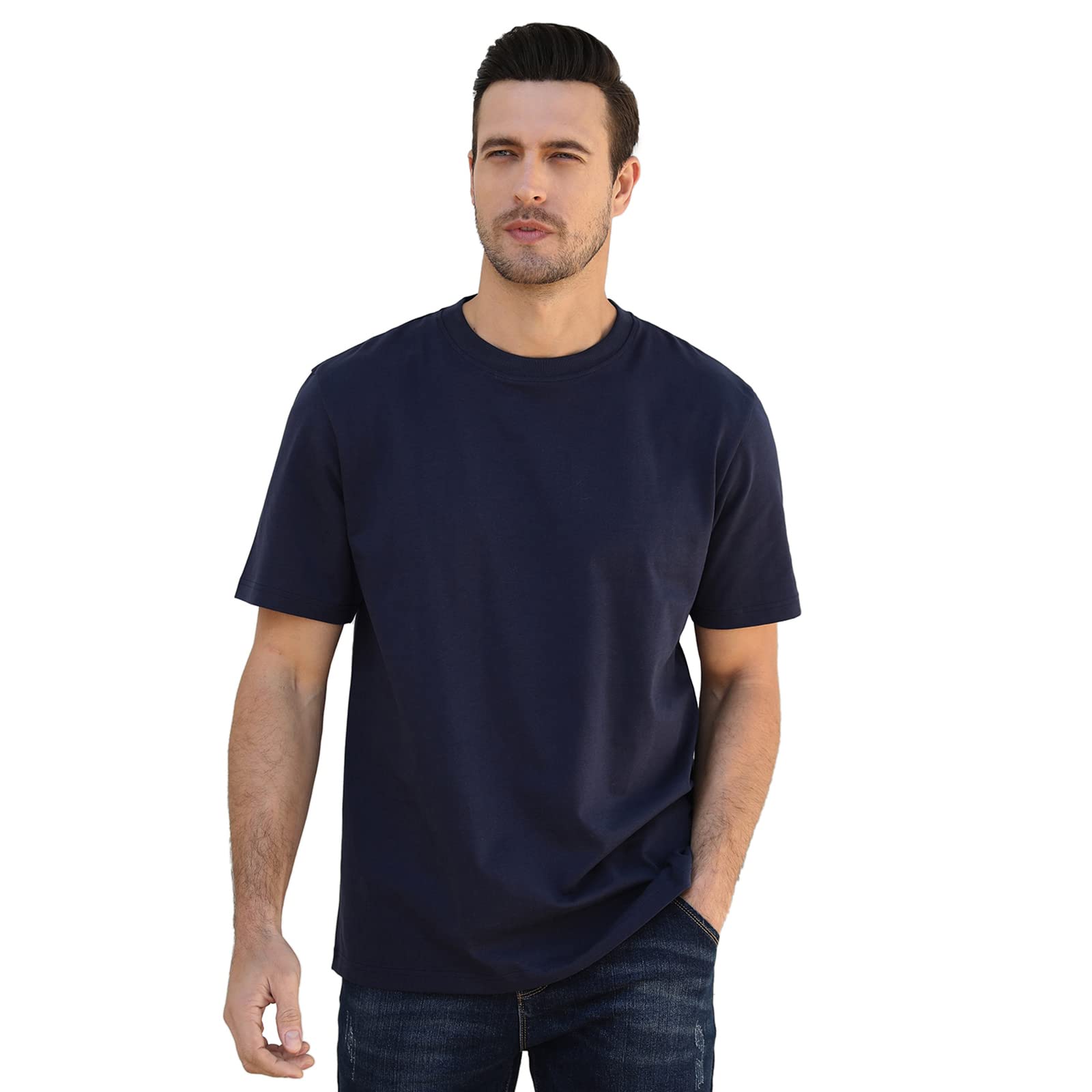 MAX TSOLMON Men's T-Shirt Short Sleeve Classic Shirt Cotton Tops Crew Neck Fitted Tees (Black/Gray/Dark Blue, Medium)