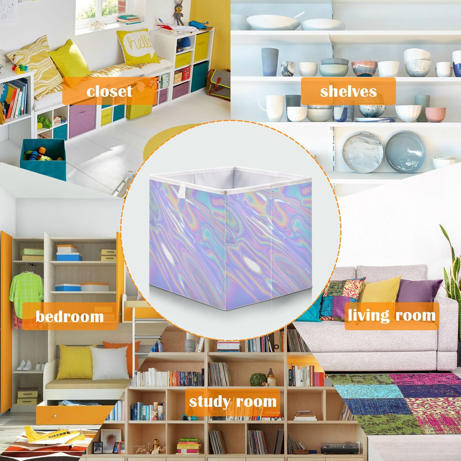 Kigai Iridescent Bow Storage Box, Foldable Storage Bins, Decorative Closet Organizer Storage Boxes for Home