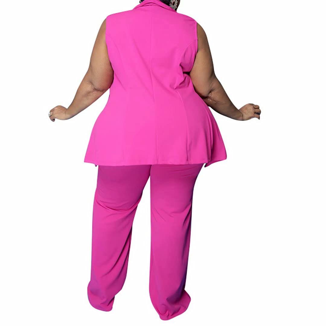 IyMoo Plus Size 3 Piece Sweatsuits for Women - Sleeveless Blazer,Tank Crop Top and Wide Leg Pants Set Rose Red 2X