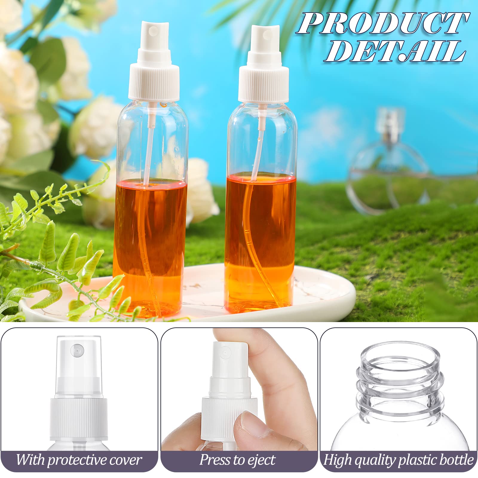Nuogo 90 Pack Plastic Spray Bottles 4 Oz Reusable Mini Perfume Refillable Bottle Travel Size Mist Bottle Sprayer Empty Bottle for Essential Oil(Clear)