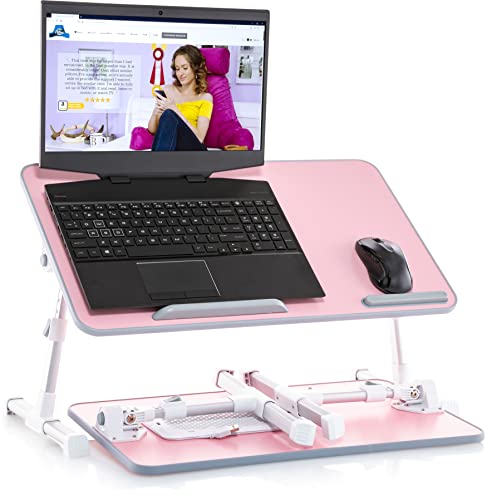 Husband Pillow Combo - Backrest Pillow with Arms : Medium Maroon & Lap Desk Bed Tray : Pink - Memory Foam Reading Pillows for Bed w/Removable Neck Roll & Laptop Bed Tray Table