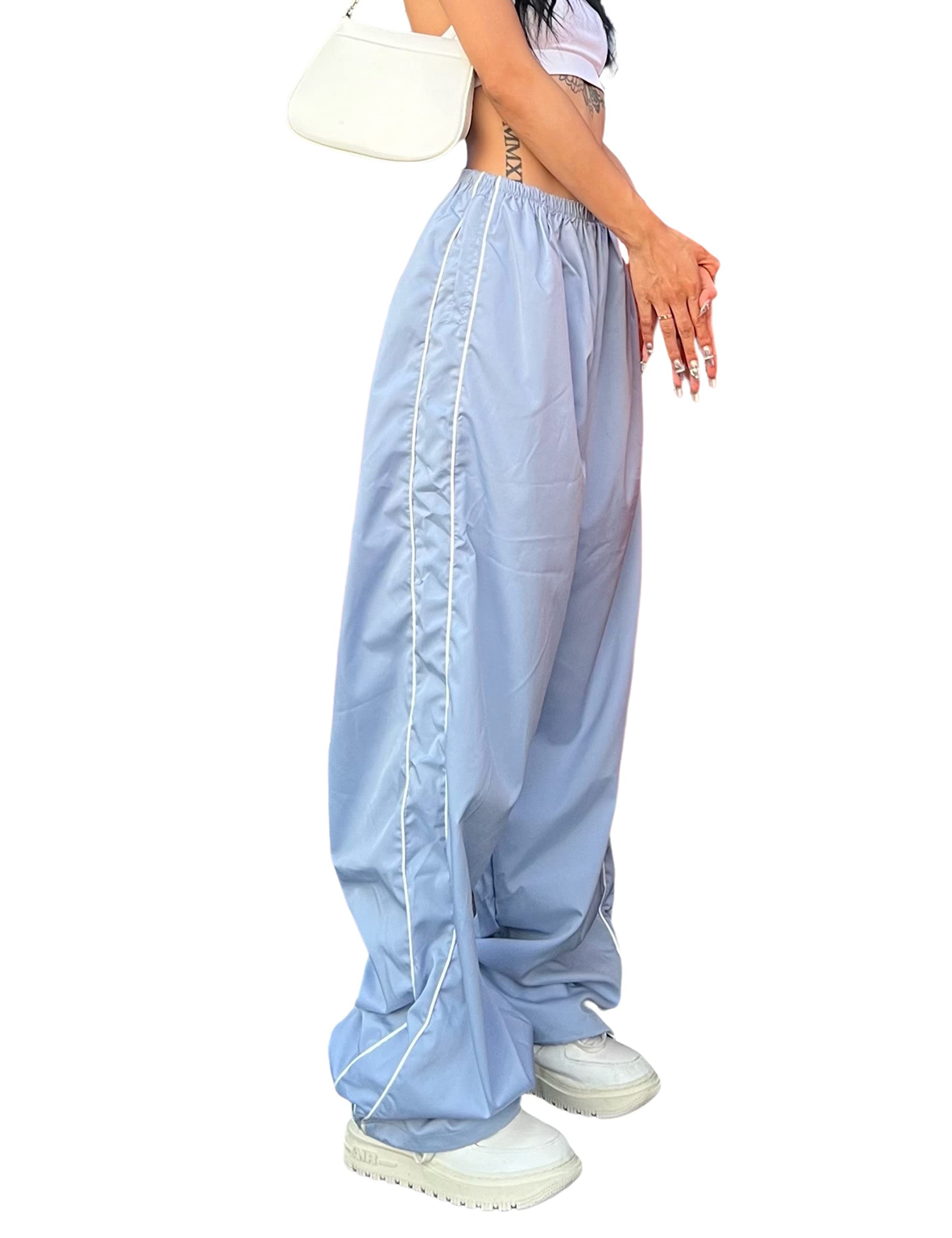 Lianlive Womens Parachute Pants Wide Leg Baggy Y2K Track Pants for Women (LightBlue-M)