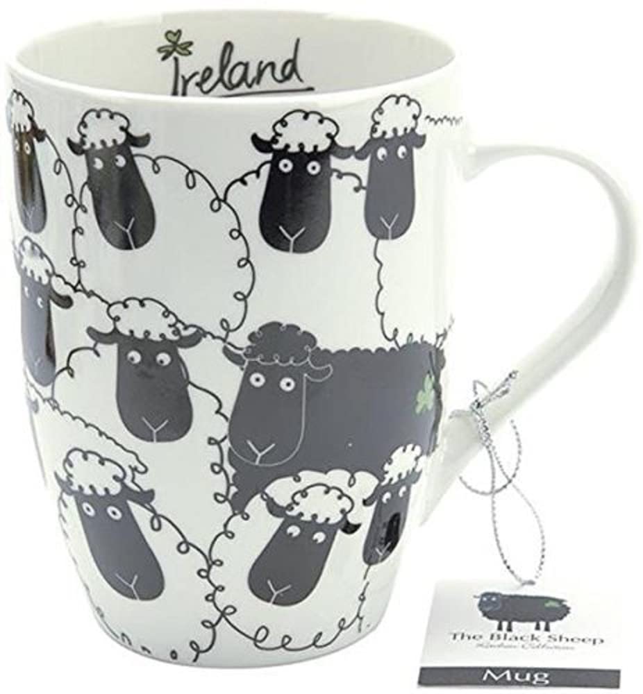 Ireland Black and White Sheep Porcelain Mug