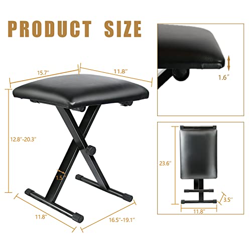 IMGZAR Adjustable Piano Stool Keyboard Chair Piano Bench Foldable Height-Adjustable Comfortable Padded Non-Skid Design X-Style Black
