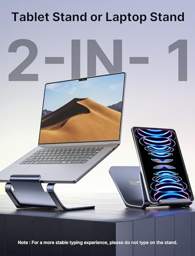 JSAUX Laptop Stand for Desk, Aluminum 2 in 1 Computer Riser and Tablet Stand, Ergonomic Notebook Holder Compatible with MacBook Air Pro, iPad Air Pro, Dell XPS, HP, Lenovo, More 10-15.6β Devices