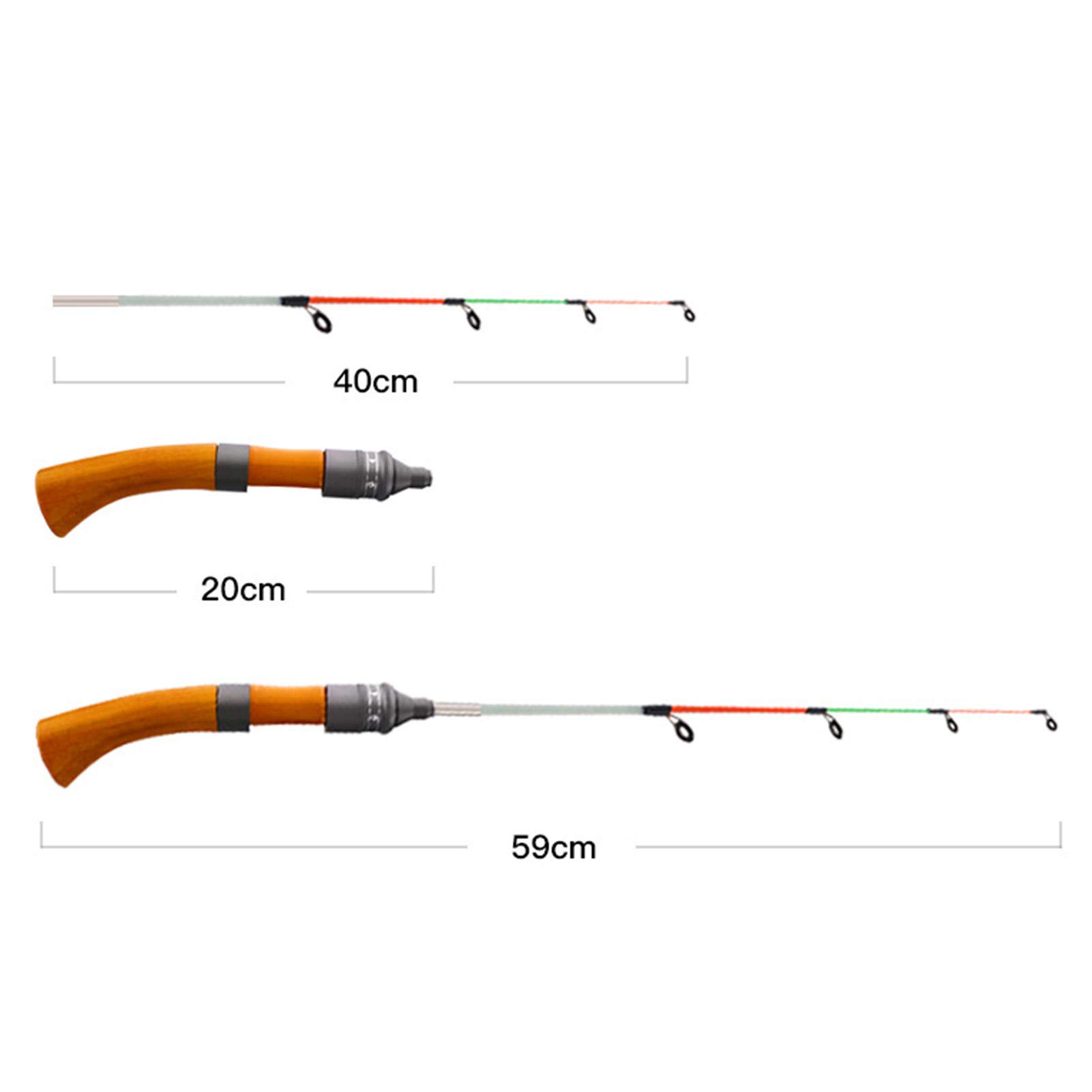 Hislaves Ice Fishing Tool,59cm Winter Ice Fishing Pole 2 Section Children Fish Rod Solid Wooden Handle