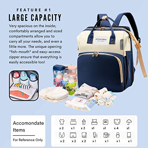 JOYWORKS 6-in-1 Mammy Bag Diaper Backpack Baby Travel Bag with Foldable Diaper Changing Station