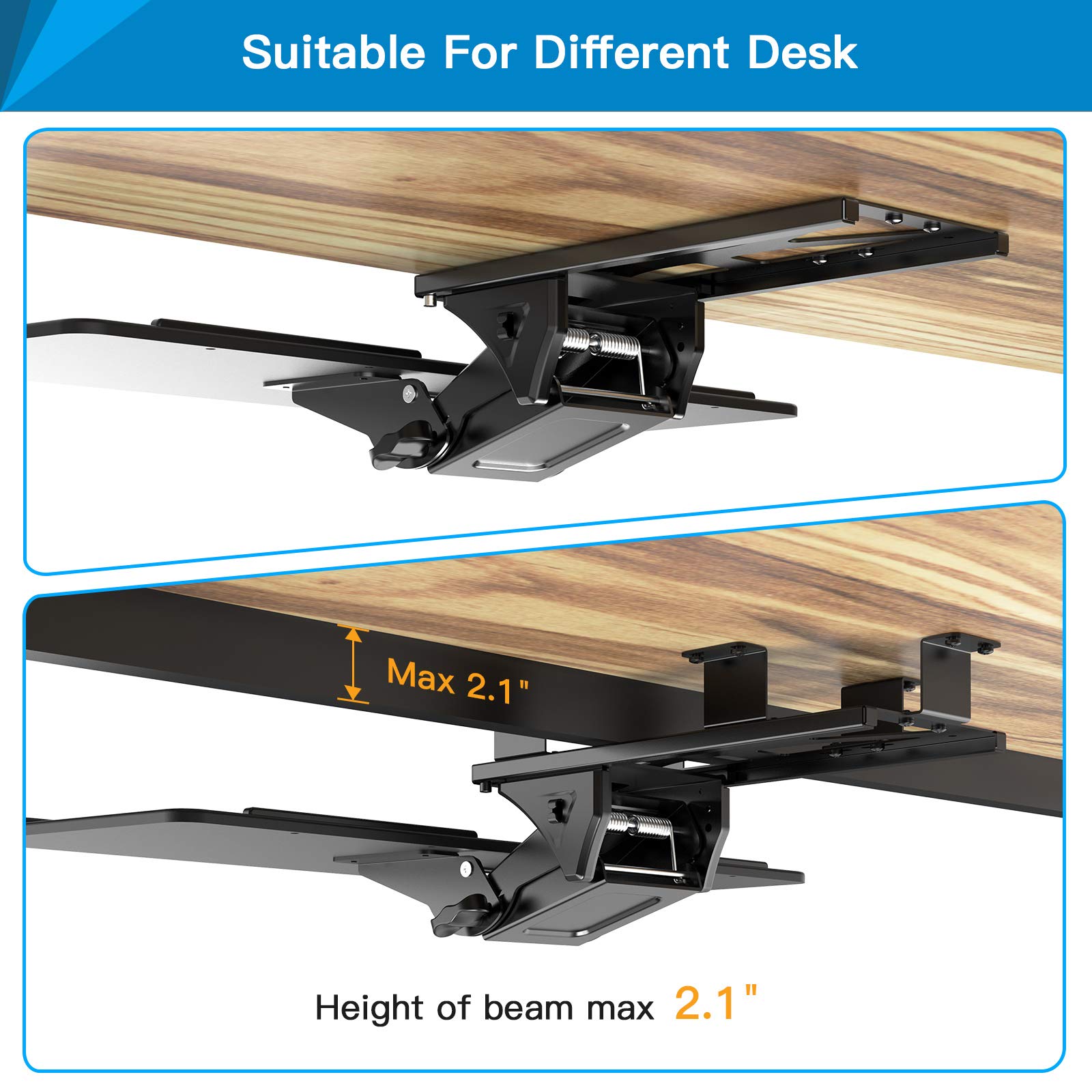HUANUO Adjustable Keyboard Tray - Ergonomic Under Desk Computer Keyboard & Mouse Platform Tray, 26โ x 9.6โ,Black
