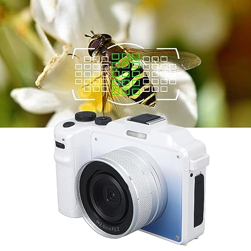 HD Digital Camera, Dual Lens Anti Shake 3.0inch IPS Display USB Connection 4K Digital Camera 18X Autofocus for Traveling (White)