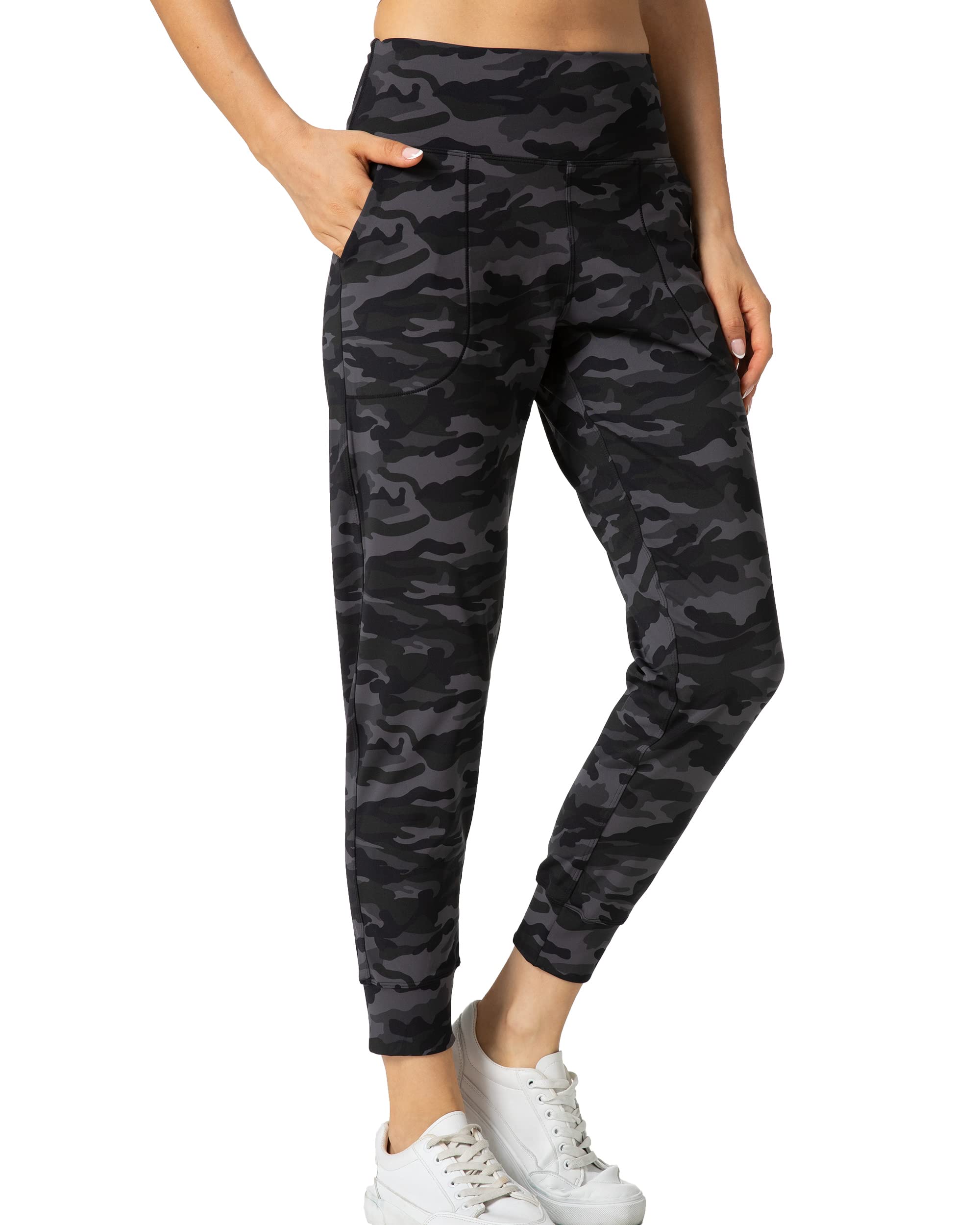 Kcutteyg Womens Joggers with Pockets High Waisted, Lightweight Quick Dry Athletic Workout Soft Pants for Gym, Yoga, Running (Black Camo,Small)