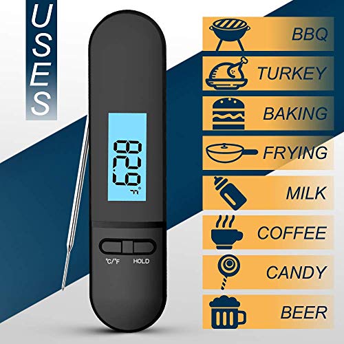 Meat Thermometer, Digital Instant Read Food Thermometer, 2S Ultra Fast Instant Read Waterproof Digital Kitchen Thermometer Probe for Grilling, BBQ, Baking, Candy, Liquids, Oil,Roast Turkey