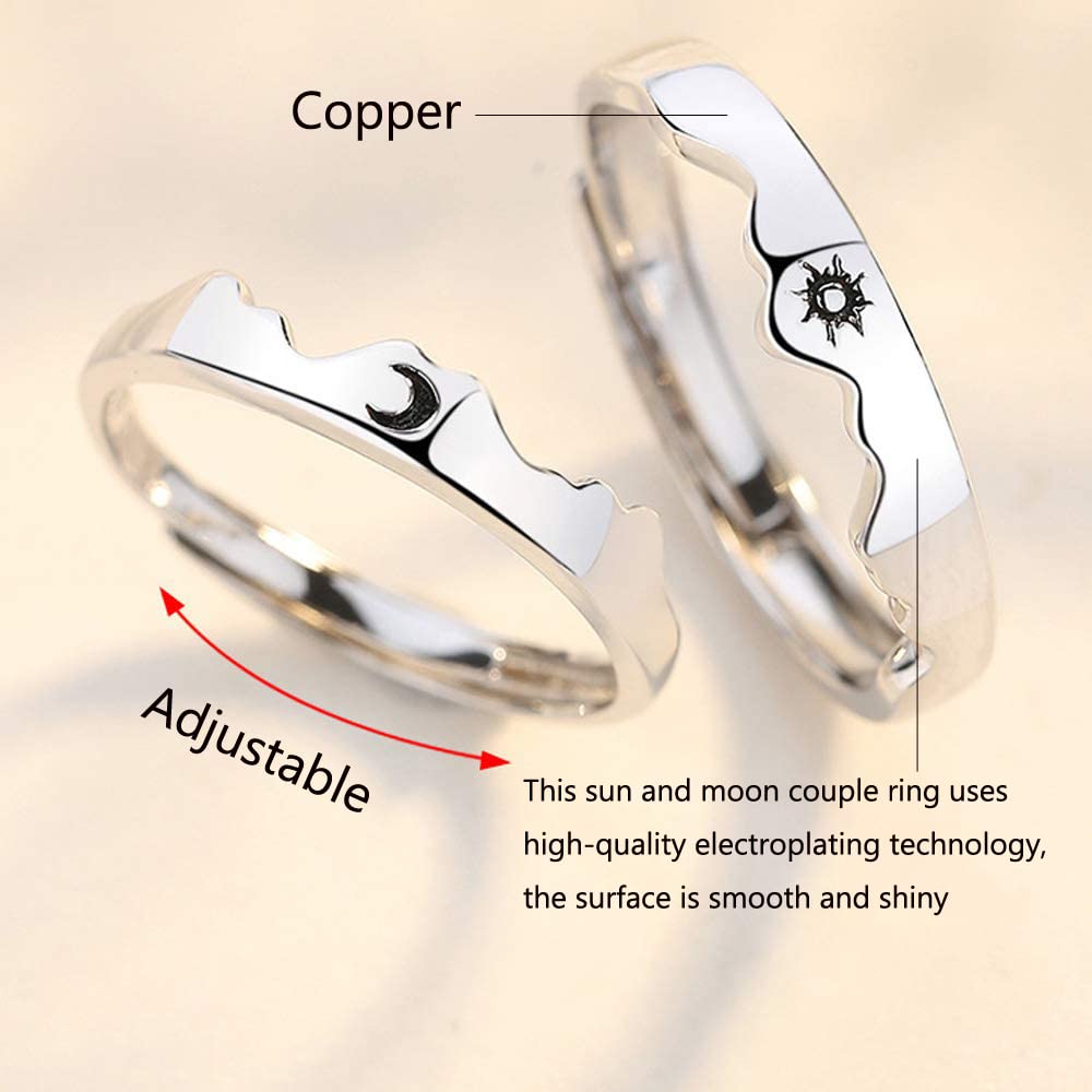 Jemant Sun Moon Rings For Couples Best Friends Adjustable Engraved Cute Aesthetic Mountain Ocean Promise Relationship Matching Couples Rings For Him And Her Set Valentine's Day Gifts