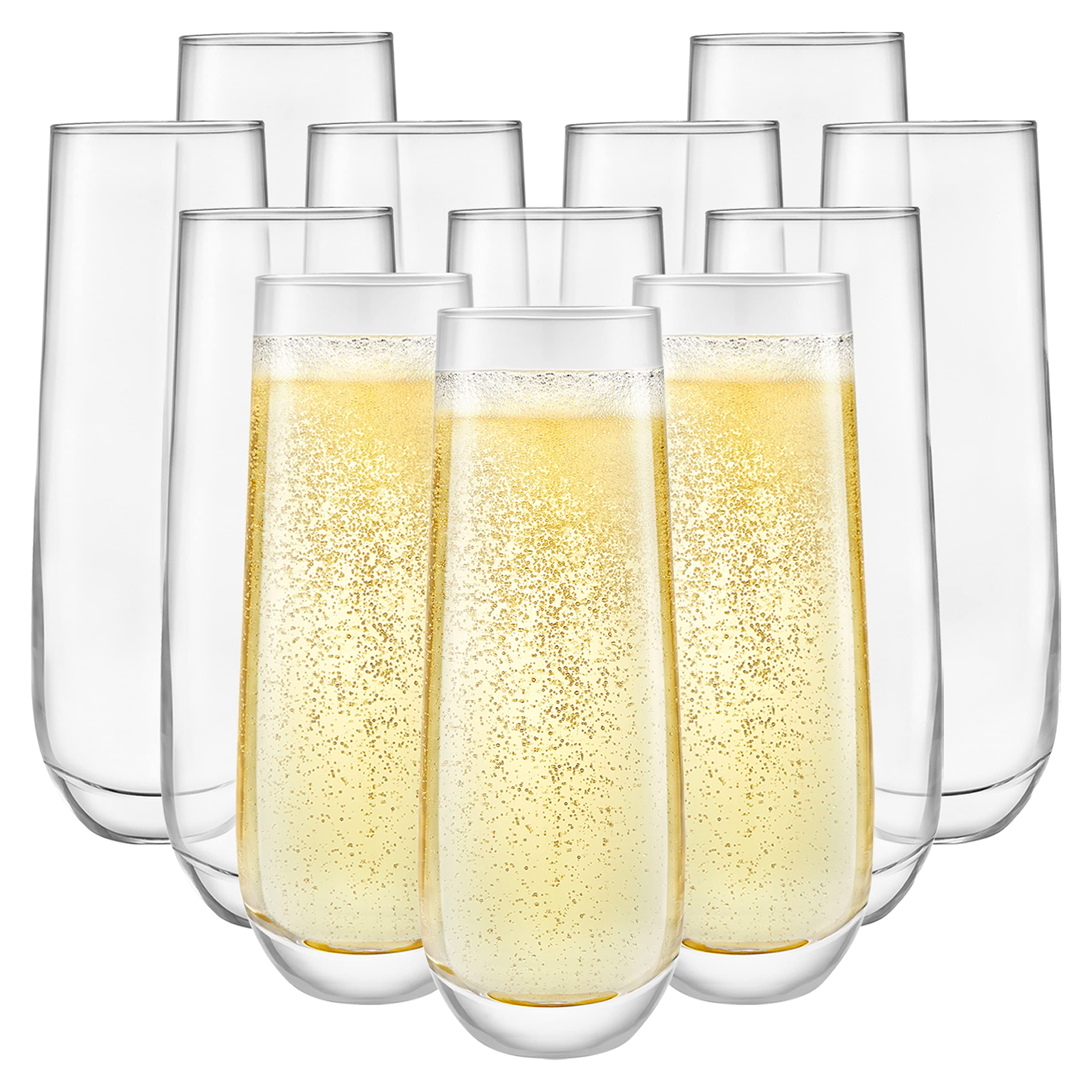 Kitchen Lux 10oz Stemless Champagne Flutes- Set of 12 Champagne Glasses – Elegant Highball Tumblers - Premium Clear Glass, Wine, Shots, Cocktails, Champagne, Mimosa for Parties – Dishwasher Safe