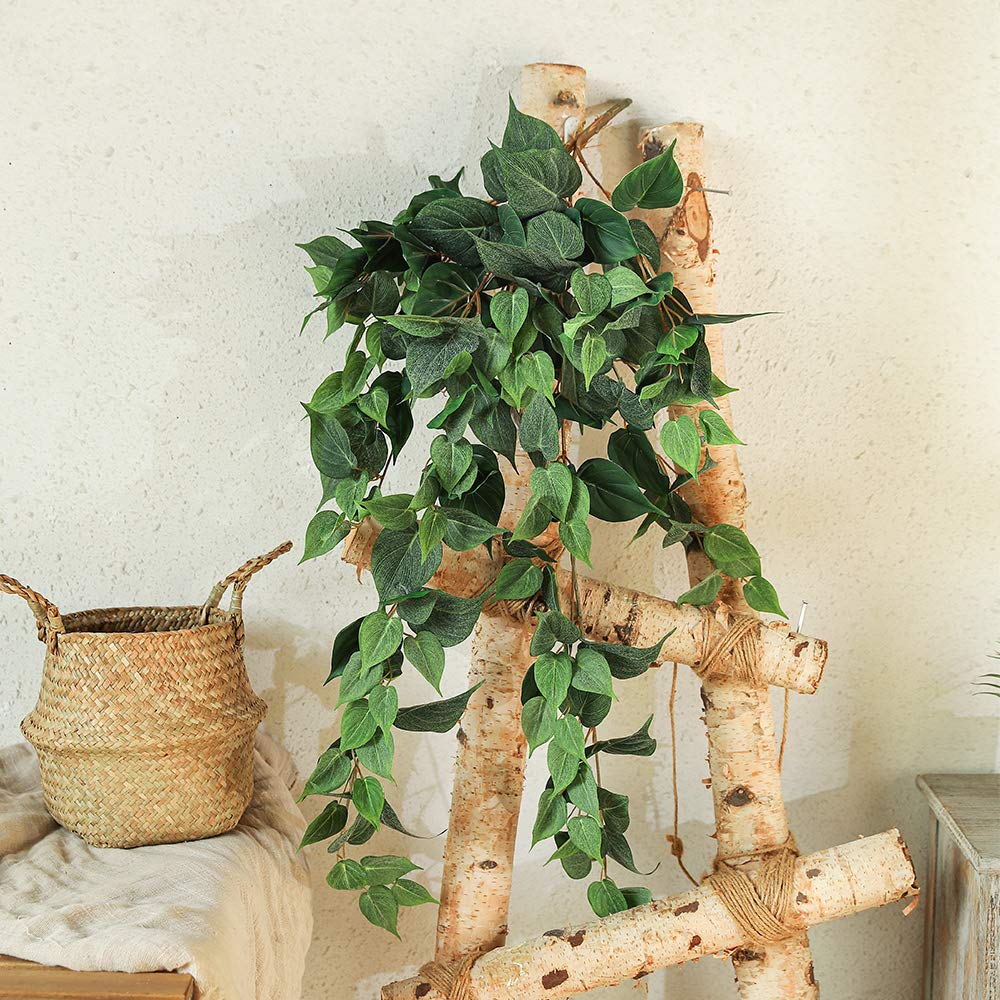 JUSTOYOU Artificial Hanging Plants 3.2FT Fake Pothos Plant with 7 Branches for Wall Hanging Home Kitchen Garden Indoor Outdoor Decor (Scindapsus Leaves-Basket not Include)