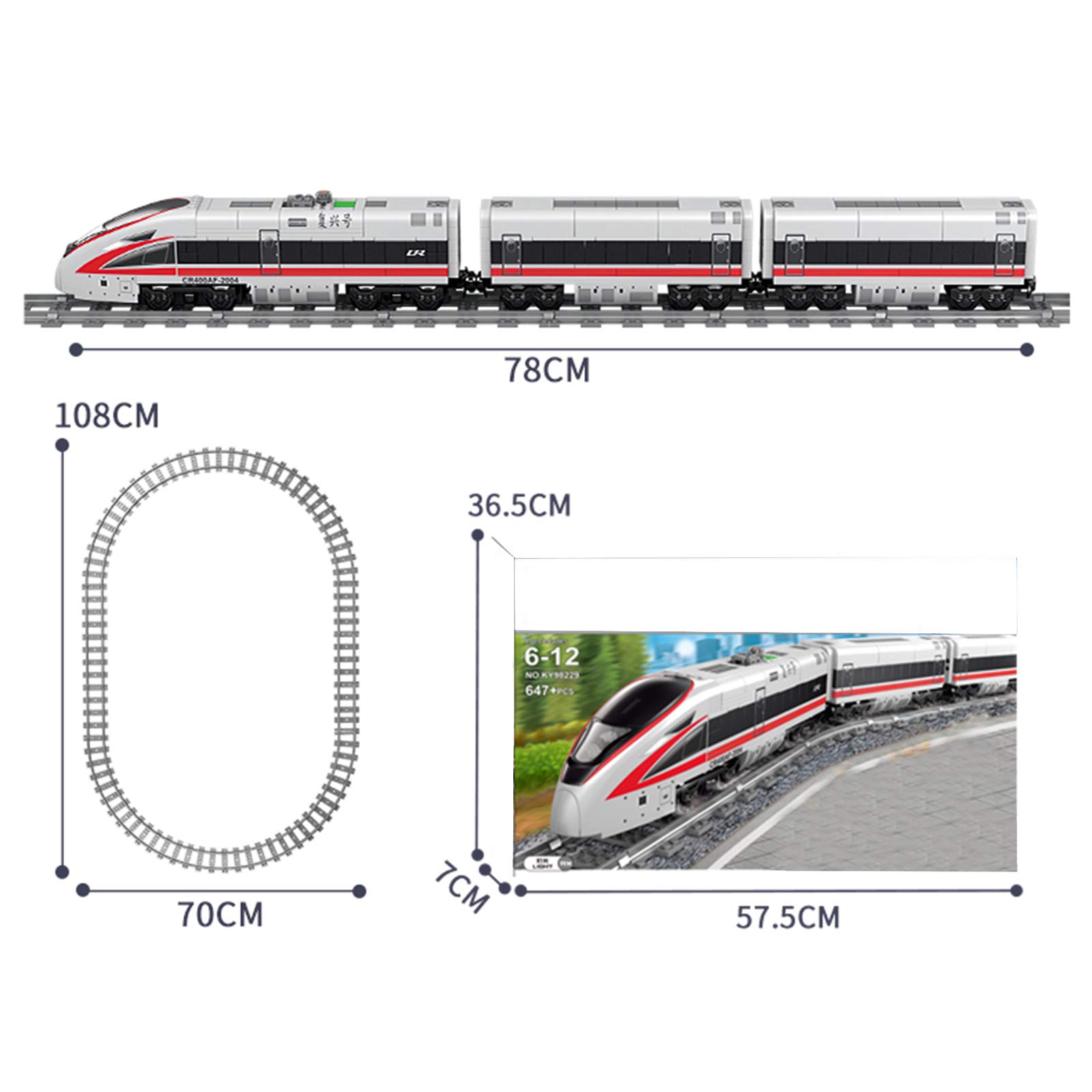 LOADS Technic Train, City Passenger Train Building Set with Railway Tracks, LED Lights and 5 Mini Figures, Locomotive Train Toy for Kids Compatible with Lego (647 Pcs)