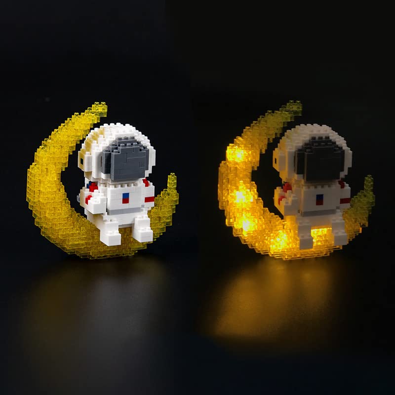 Micro Building Blocks Astronaut Model with Light Building Toy, Micro Building Kits for Kids or Adult Gifts, Spaceman on The Moon Mini Blocks Set DIY Bricks Toys
