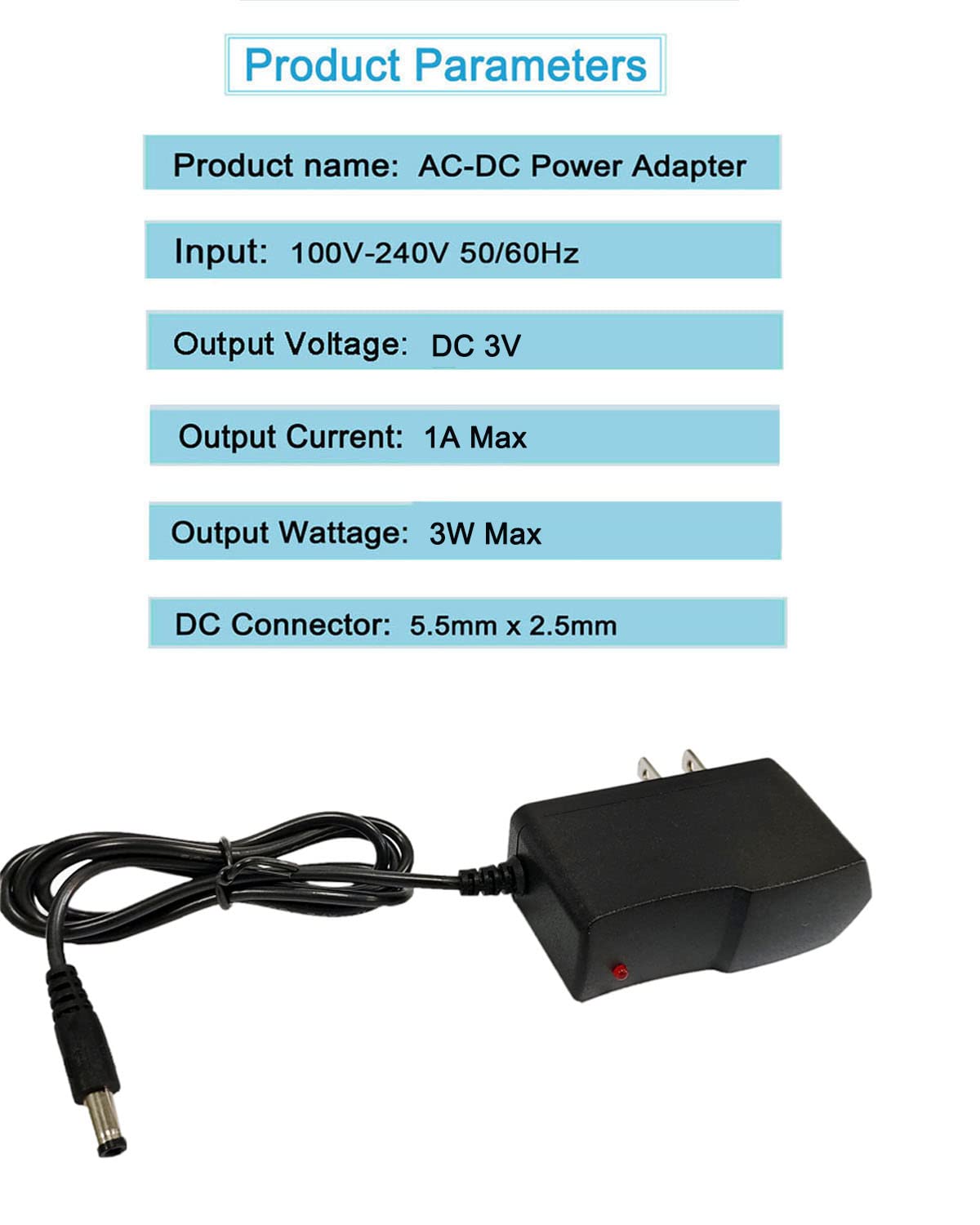 MTYTOT 3V 1Amp 3W Power Supply Adapter AC 100V-240V to DC 3Volt 1Amp 0.7A 0.5A Wall Charger with 8TIPS for LED Lights Tabletop Fountain Mini Fan Speaker