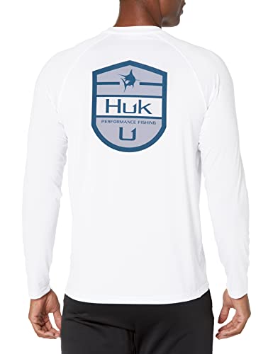 HUK Men's Pursuit Long Sleeve Sun Protecting Fishing Shirt, Shield-White, Small