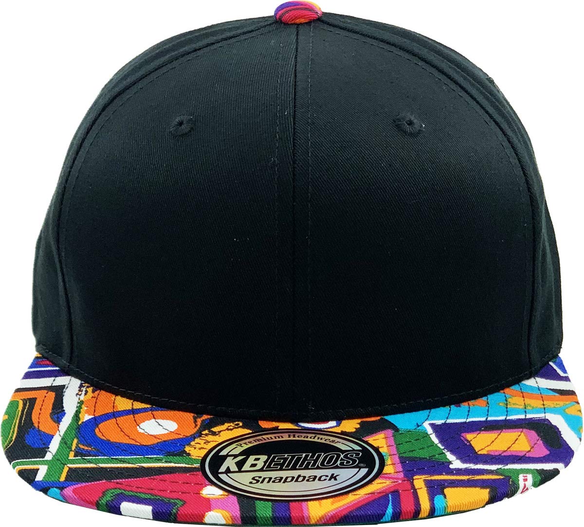 KNW-1469AZ BLK Aztec Snapback Hat Blank Cap Cotton & Wool Blend Flat Visor