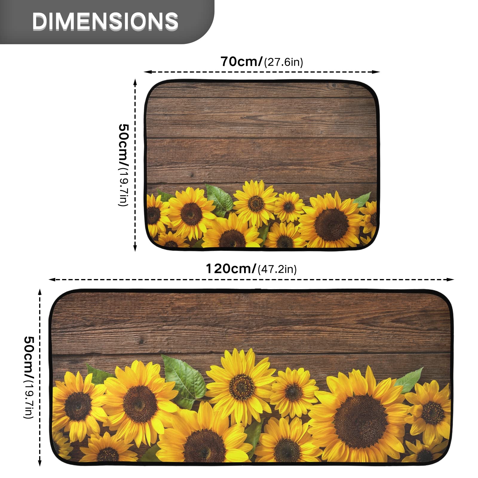 Kitchen Carpet Set 2 Piece 19.7"x27.6"+19.7"x47.2", Non-Slip Kitchen Mats and Rugs, Soft, Super Absorbent, Washable Kitchen Doormat Carpet Mat (Country Style Sunflower 03)