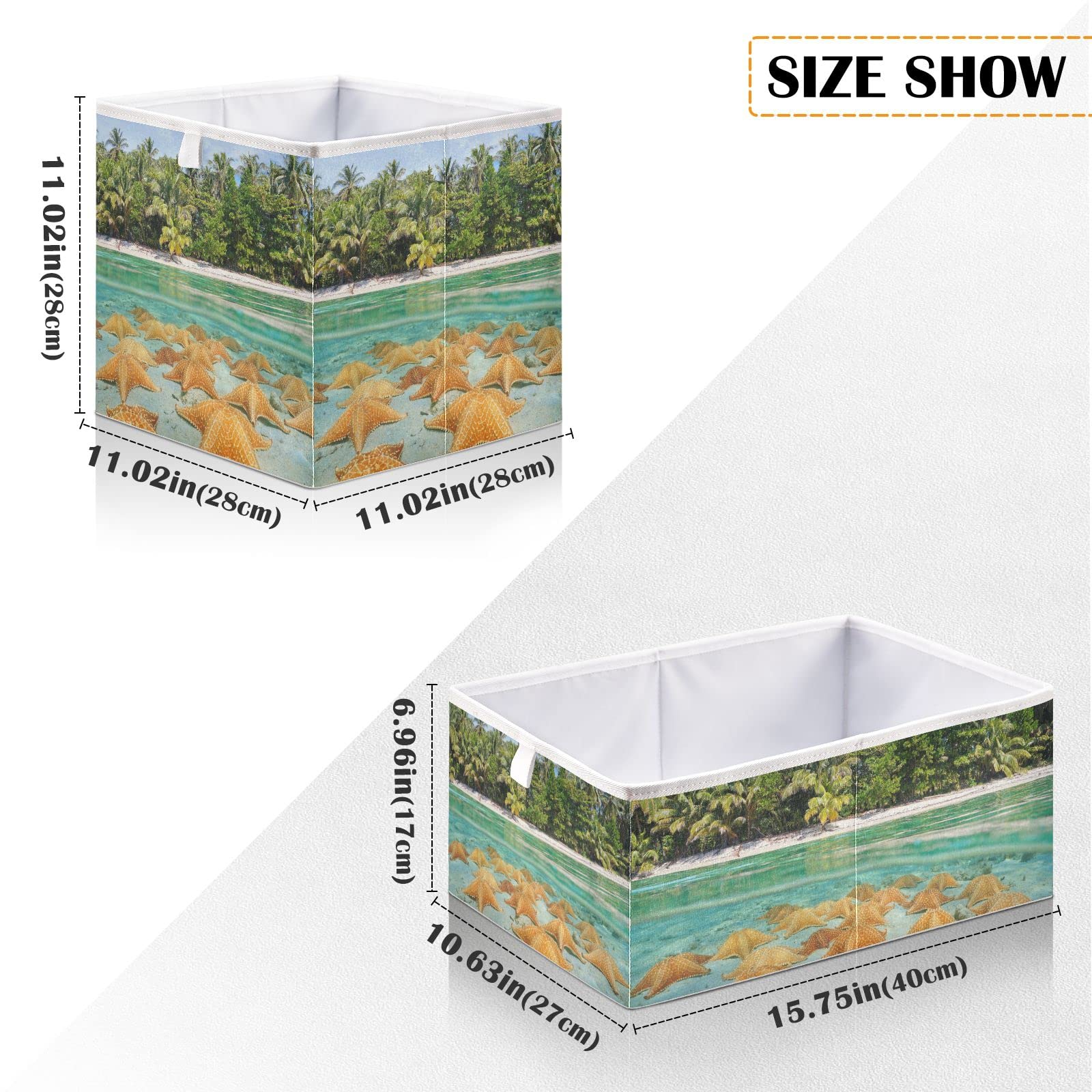 Kigai Storage Basket Tropical Palm Trees & Starfishes Foldable Storage Bin 11 X 11 X 11 Inches Cube Storage Baskets Box for Shelves Closet Laundry Nursery Bedroom Home Decor