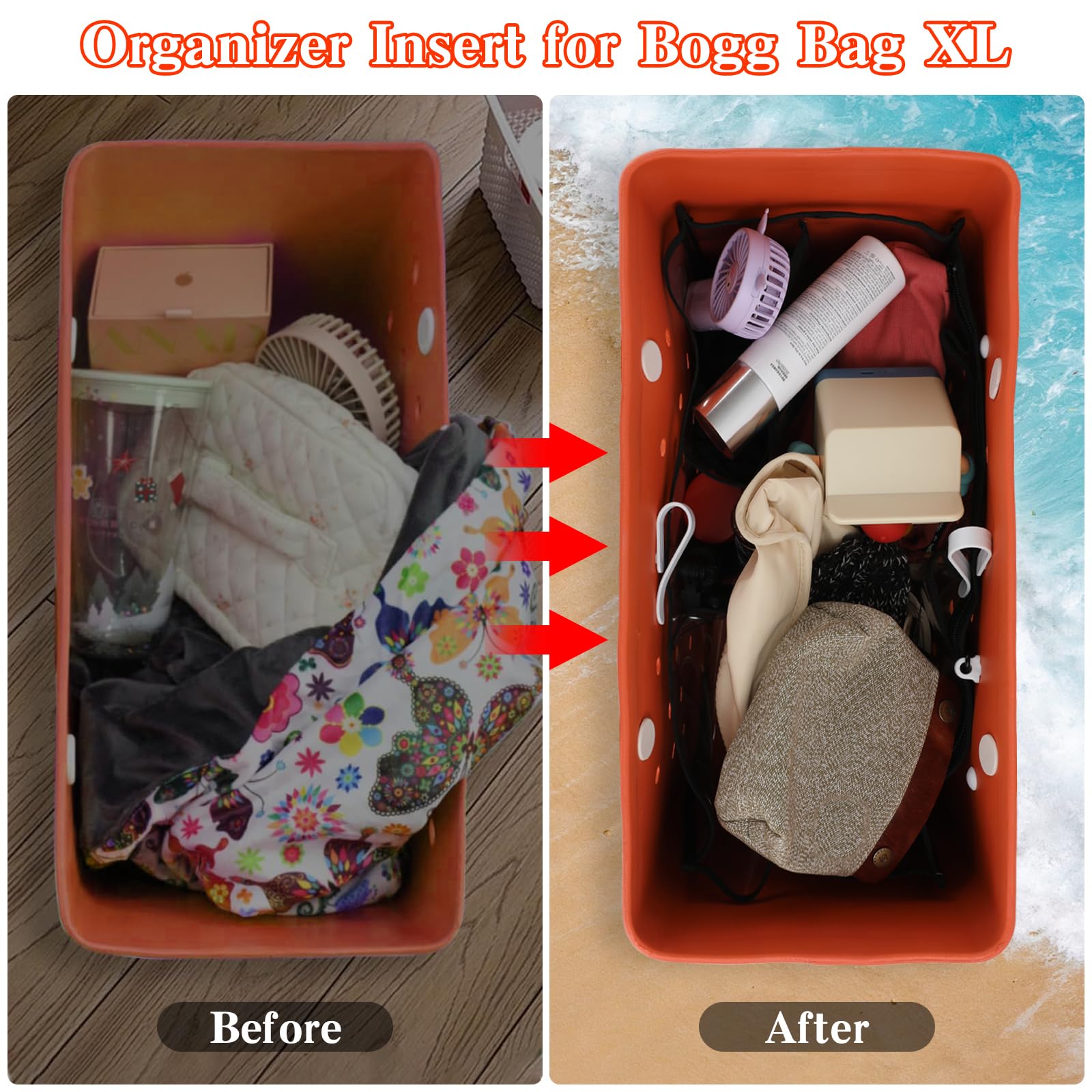 Muswelf New Clear Waterproof Insert for Bogg Bag XL, No Installation Accessories for Bogg Bag, Beach Bag Organizer/Divider and Hooks to Organizing Your Bag