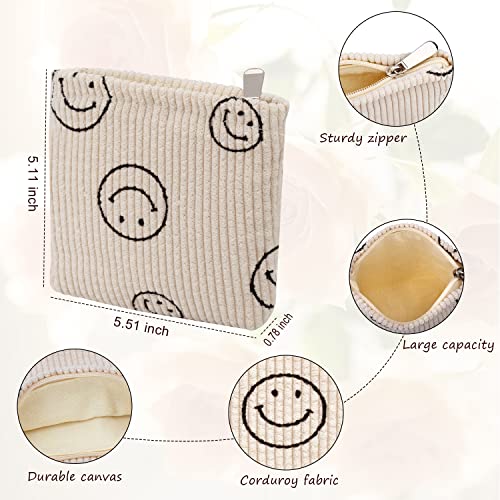 LYroo Small Makeup Bag Beige Mini Makeup Zipper Pouch Corduroy Makeup Bag Small Cosmetic Bag for Purse Essentials Items Women Coin Purse Aesthetic Stuff