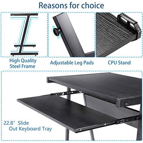 HEEYUE Computer Desk, L-Shaped Large Corner PC Laptop Study Table Workstation Gaming Writing Desk with Keyboard Tray for Home Office - Free CPU Stand - Wood & Metal - Black Wood Grain