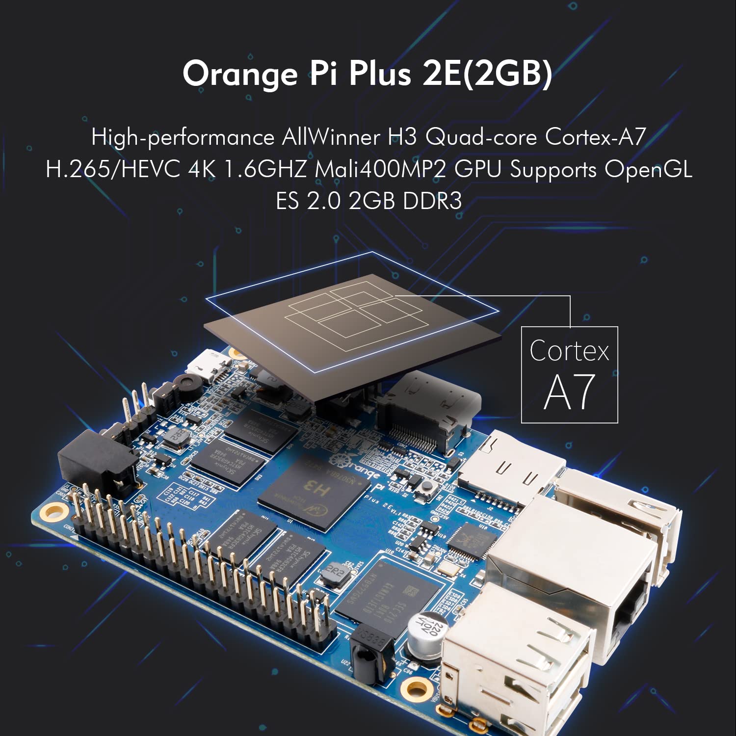 Orange Pi Plus 2E 2GB DDR3 AllWinner H3 Quad Core Open-Source Development Board with 16GB EMMC Flash, Single Board Computer Run Android, Ubuntu, Debian (Pi Plus 2E+5V 3A Power Supply)