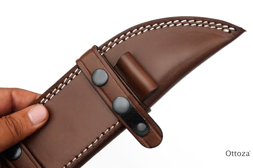 Ottoza Handmade XL Leather Knife Sheath RIGHT HAND Tracker Knife Sheath - Bushcraft Knife Sheath - Hunting Knife Sheath - Survival Knife Sheath Horizontal Carry Dark Brown TOP GRAIN LEATHER No:124