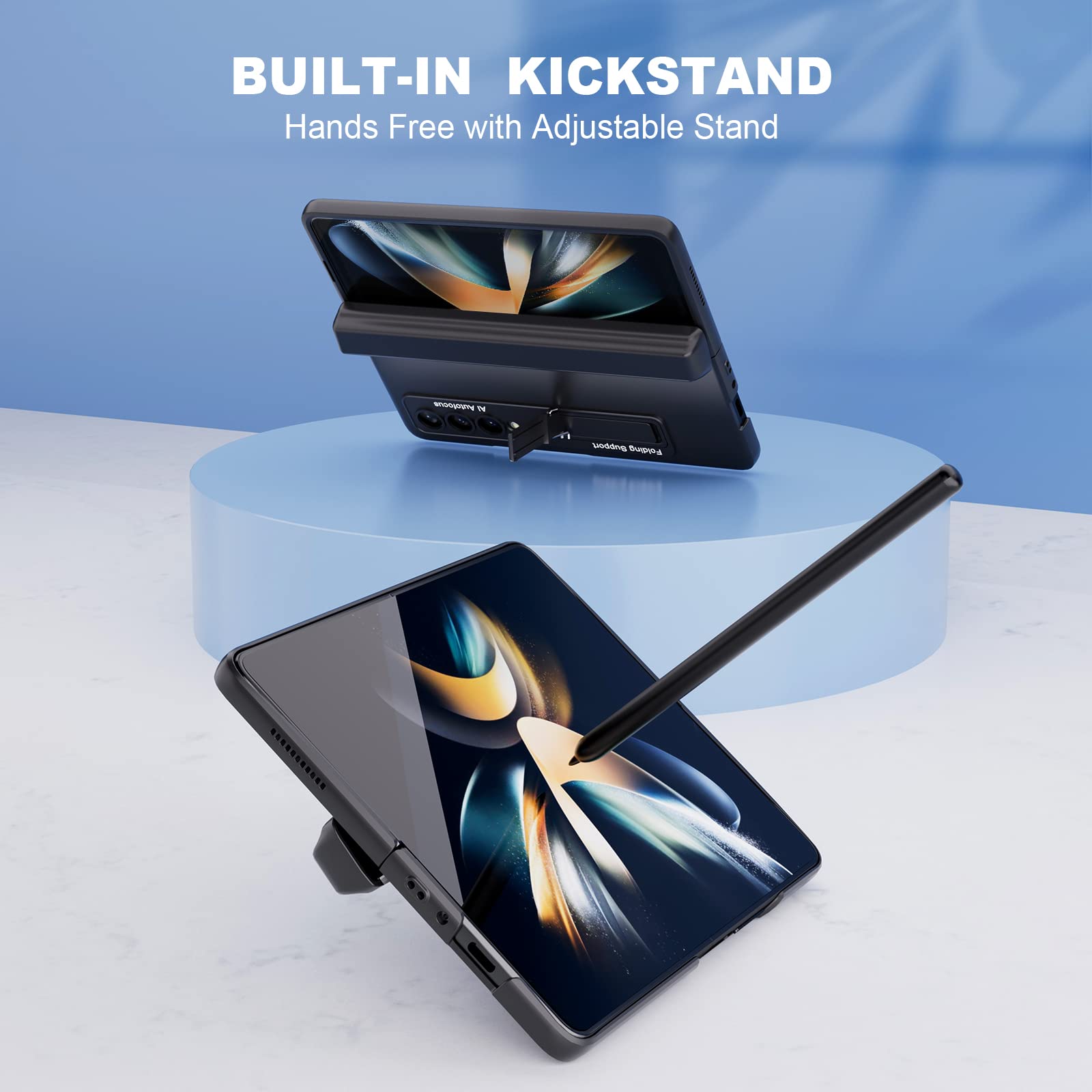 Ni-SHEN for Samsung Galaxy Z Fold 4 Case Hinge Protection Build in Hidden S Pen Holder/Front Tempered Glasss Screen Protector Shield with Kickstand Magnetic Full Protective Cover