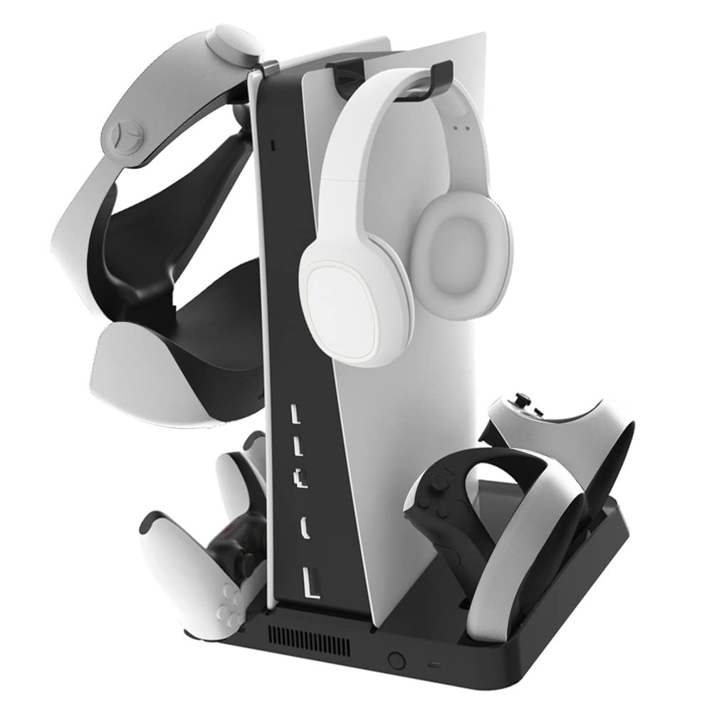 MayHei for PS5 PSVR 2 Cooling Fan Charging Stand with Dual Controller Charging Vertical Stand for PS5 Console Headset VR2 Glasses Accessories