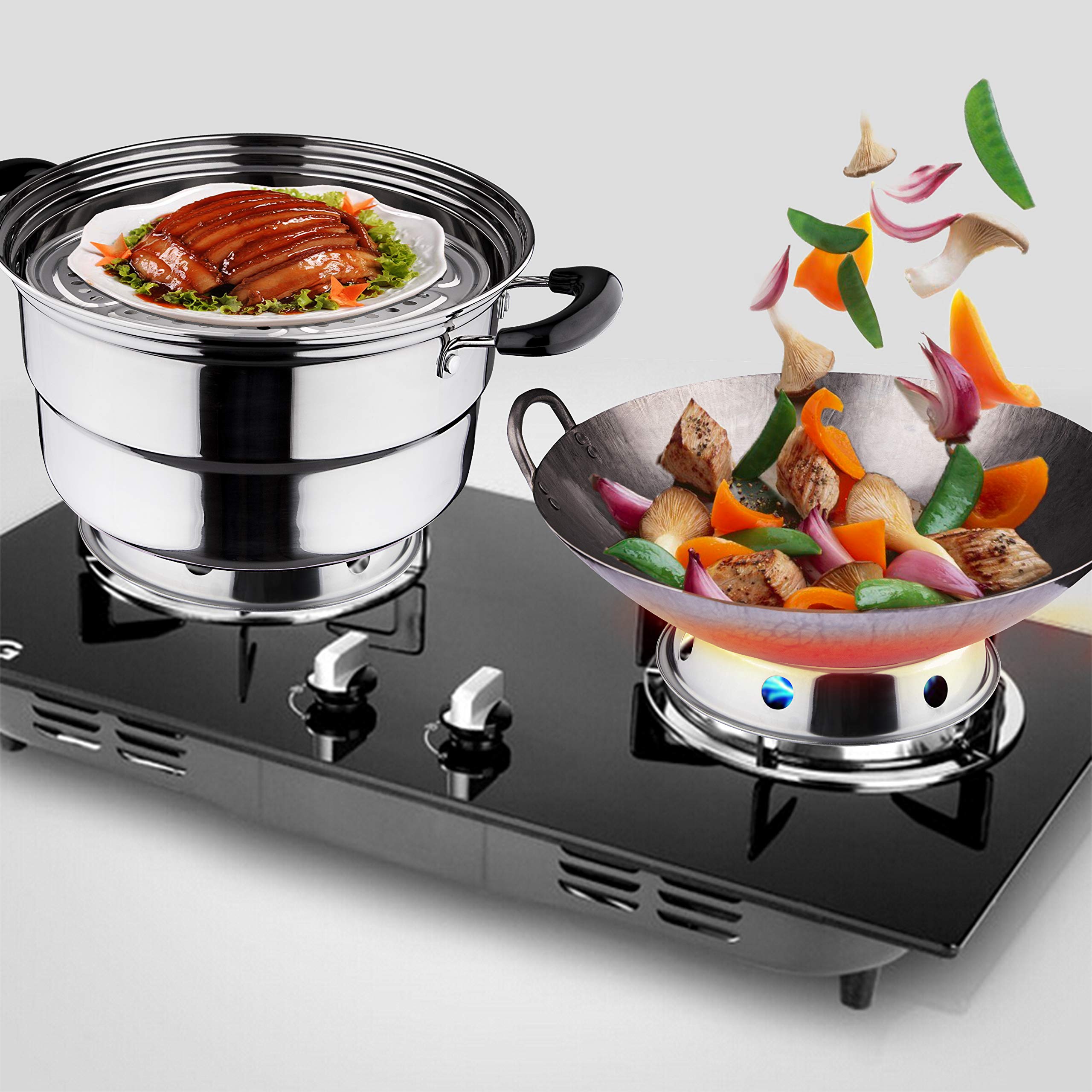 Lake Tian Stainless Steel Wok Ring/Small Metallic Round Bottom Plated Steel Construction Wok Rack Universal Size for Gas Stove Fry Pans (2)