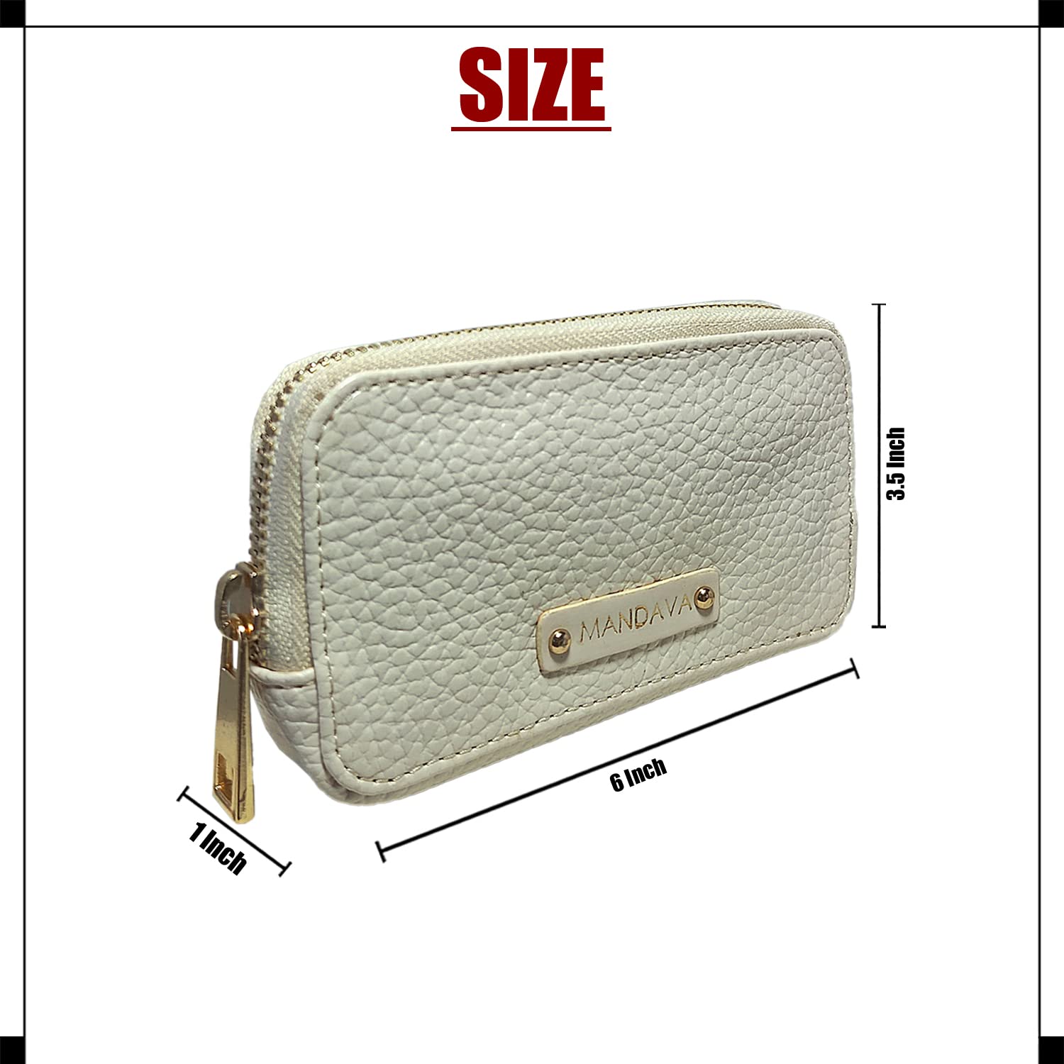 MANDAVA Women's PU Leather Mini Wallet | Ladies Slim Compact Card Holder Organizer Zipper Coin Purse (White)