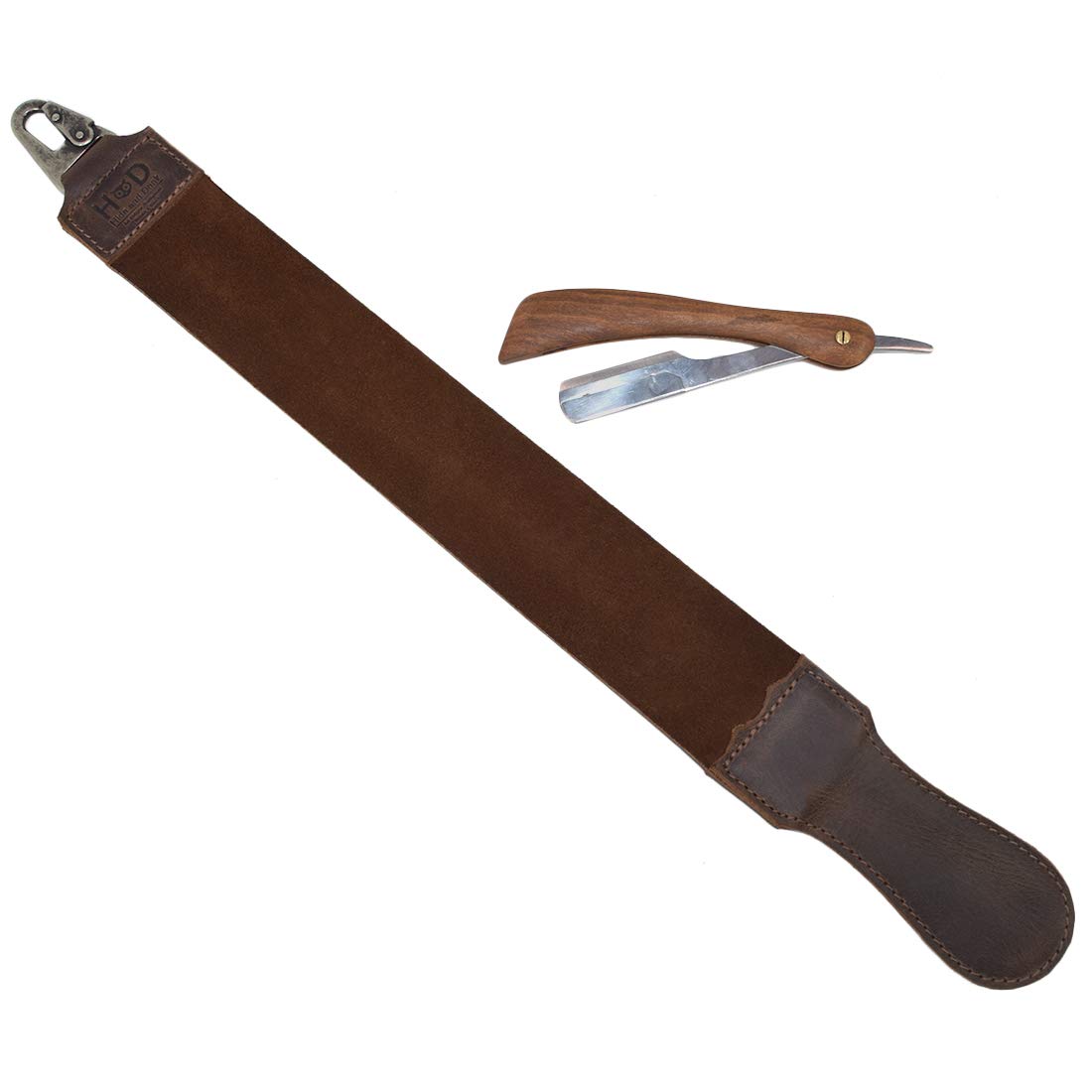 Hide & Drink, Barber Mega Pack (Set of 5), Leather Razor Strop, Case for Straight Razor, Double Edge Safety Razor & Brush, and Toiletry Bag, For Shaving, Handmade :: Bourbon Brown