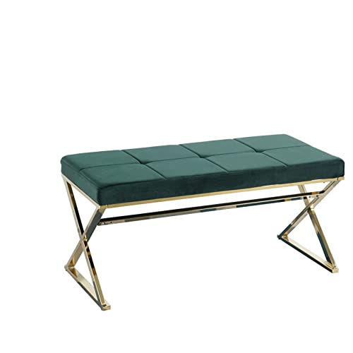 GYZAD Modern Sofa Bench-Turquoise Bench Bench-Dining Room Bench-with Stainless Steel and Velvet Ottaman,Bench Chair,Benches for Bedroom,Livingroom,Metal,Gold Plated Legs,Green
