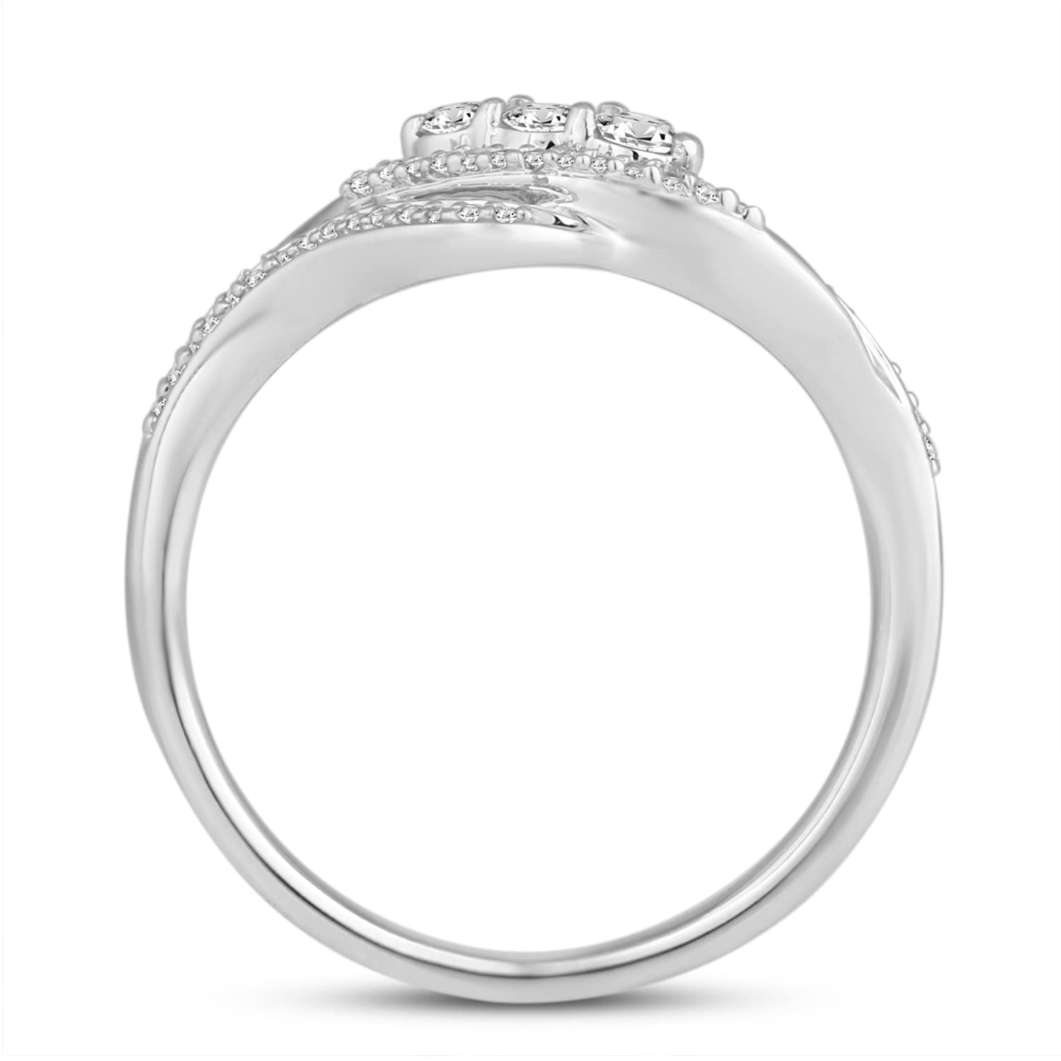Jewelili Sterling Silver 1/4 Cttw Natural White Round Diamond Ring, Size 7