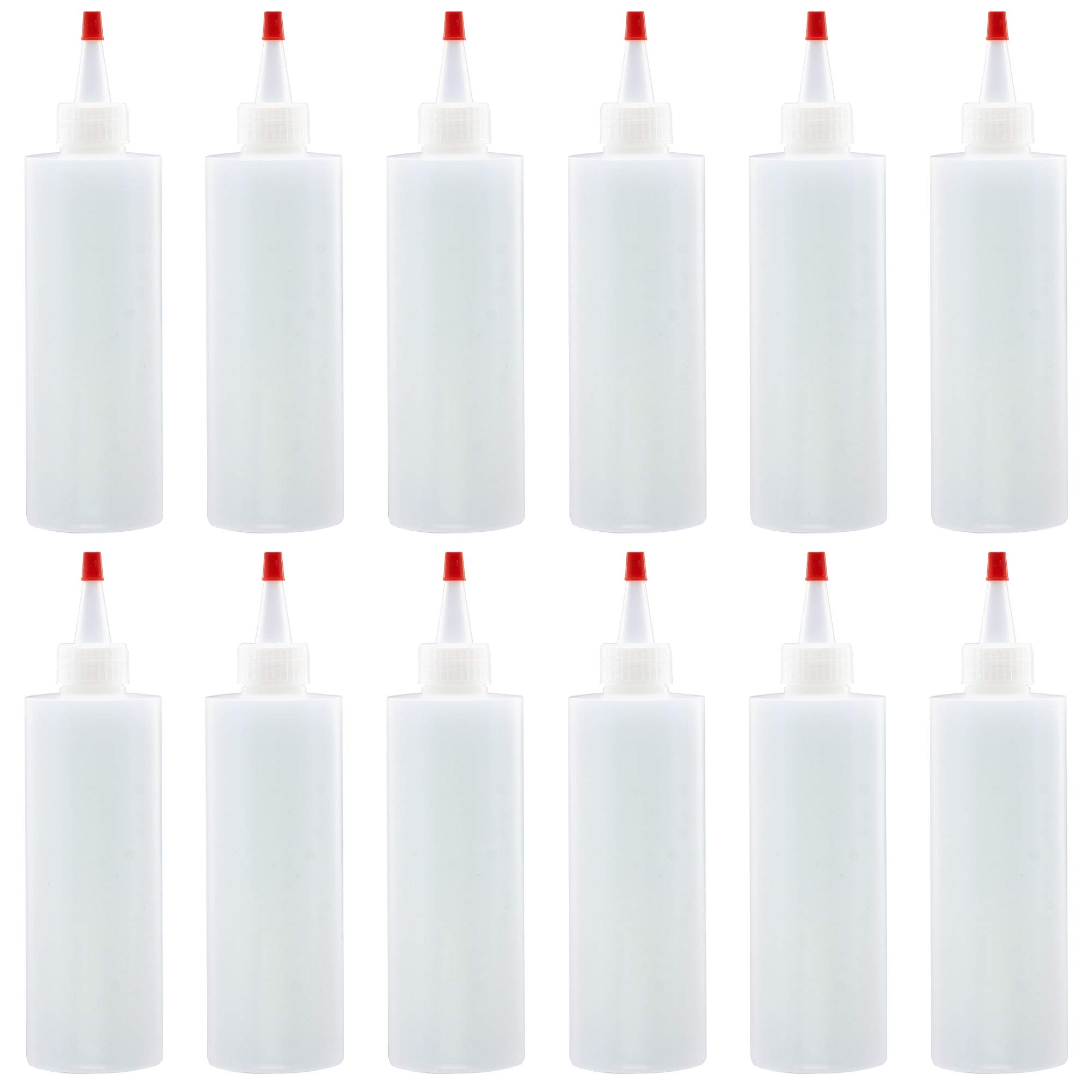 LAKESHORE TRADE 12 Pack 8 oz Plastic Squeeze Bottles,Polyethylene Durable Plastic,Clear Bottles,Red Cap,for Ketchup,Condiments,BBQ Sauce,Dressing,Barbecue,Grilling,Crafts,Syrup and More