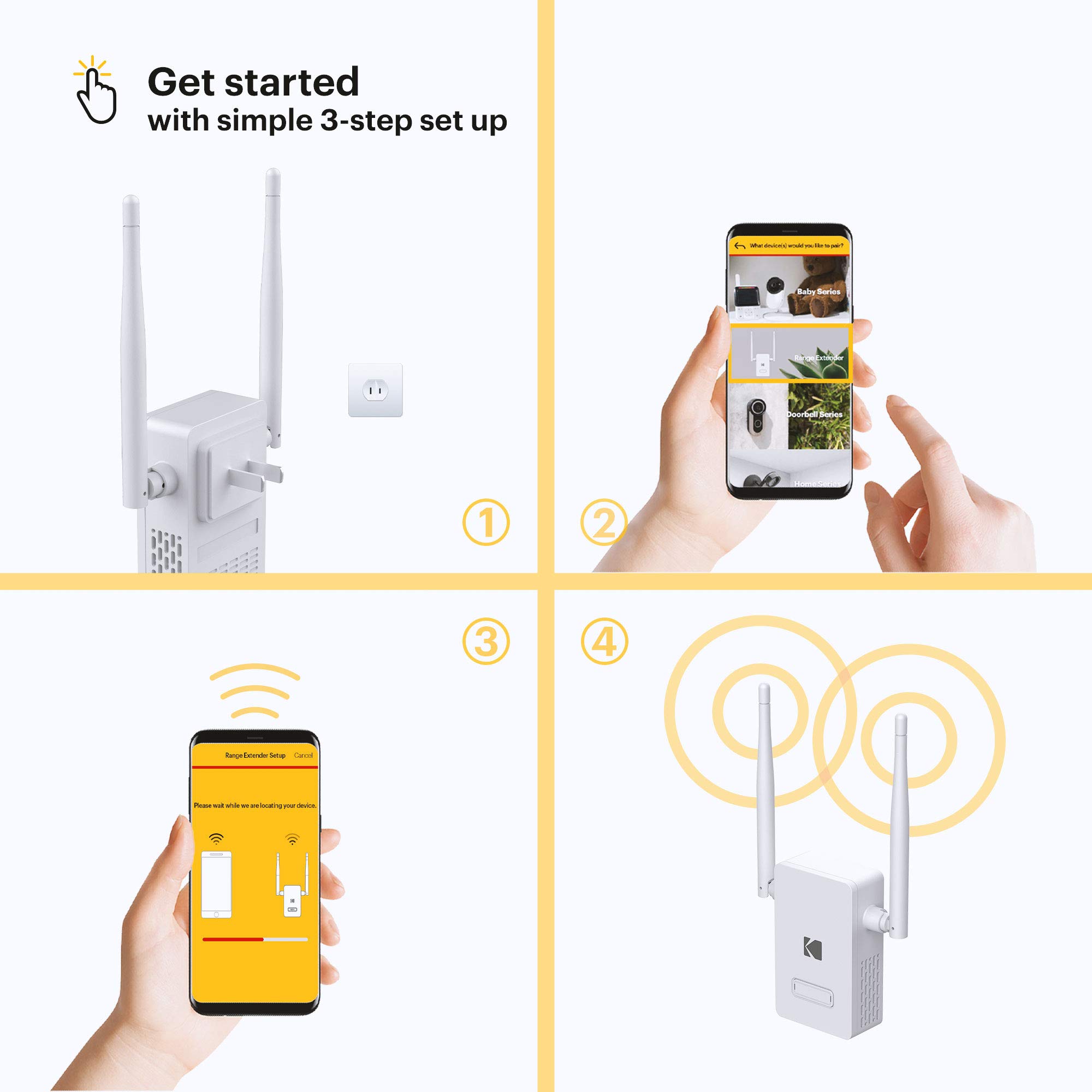 KODAK CHERISH R100 Video Baby Monitor Range Extender - Advanced Coverage (Up to 1500ft) With 10 Devices, 300mbs Wi-Fi Booster, 62/128-bit Encryption