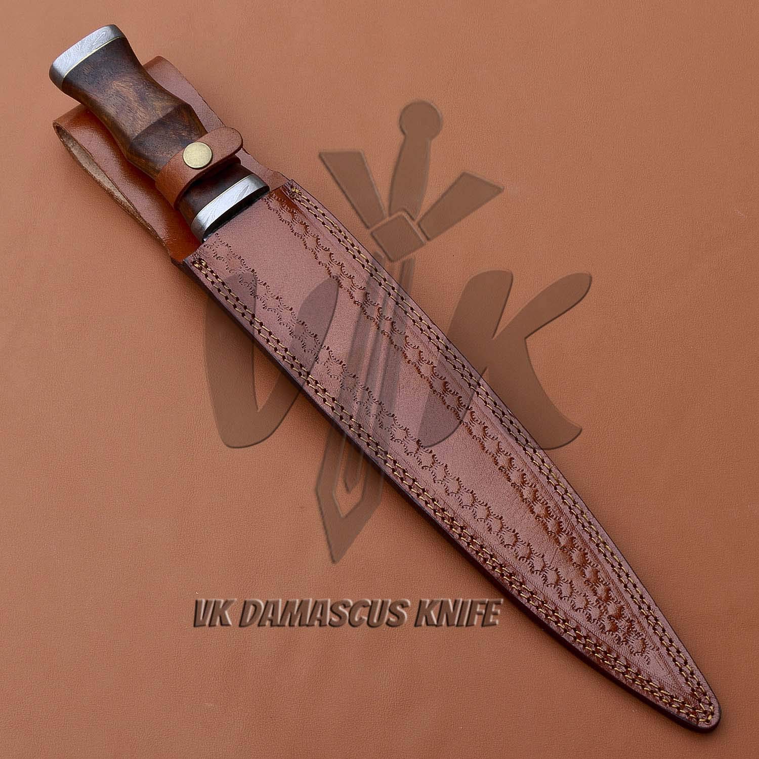 JNR Traders Damascus Steel Full Tang Fixed Blade Hunting Knife with Leather Sheath -4002