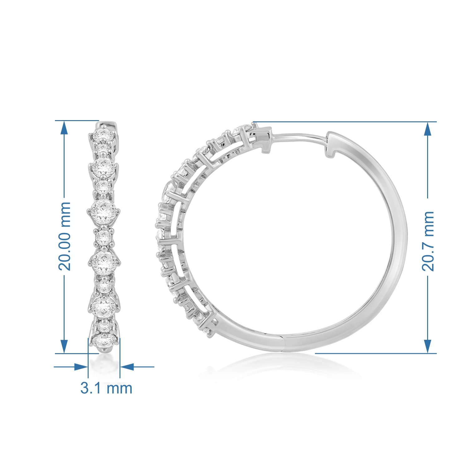 Jewelili Sterling Silver 1/2 Cttw Natural White Round Diamonds Hoop Earrings