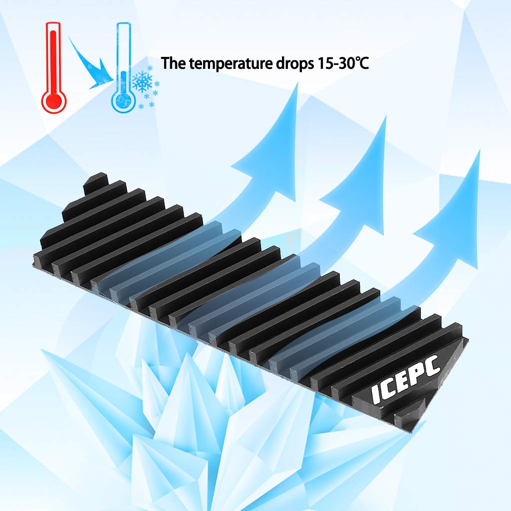 icepc M.2 Heatsink for PS5 PCI-E NVME 2280 SSD Graphene Coating Copper Heat Sink, High Performance SSD Radiator with Thermal Conductive Adhesive for Laptop PC 2280 NGFF Cooler(70x20x4.0mm)