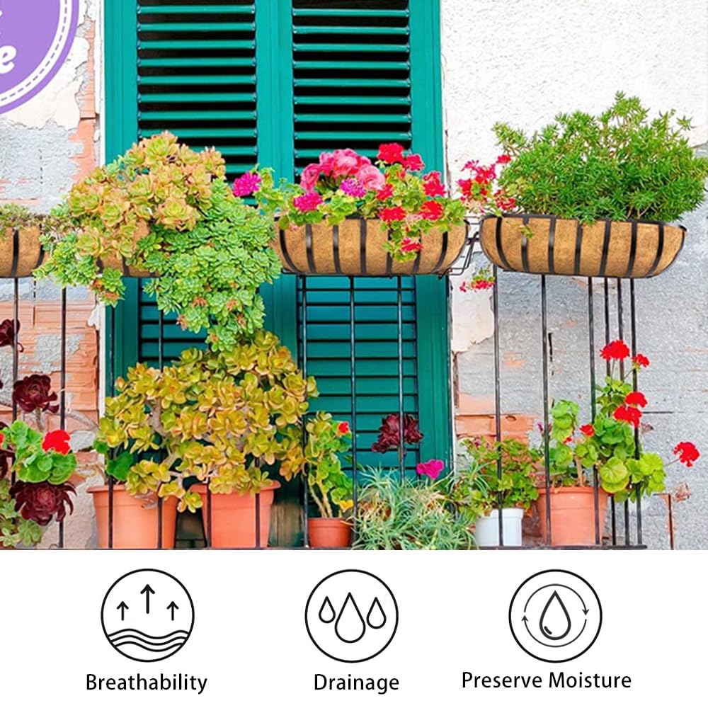 Mxespoir 3Pcs 30" Coco Liners for Planters, Pre-Formed Trough Coconut Fiber Liner Replacement for Window Box, Fence Flower Baskets, Garden Flower Pot (30 inch)