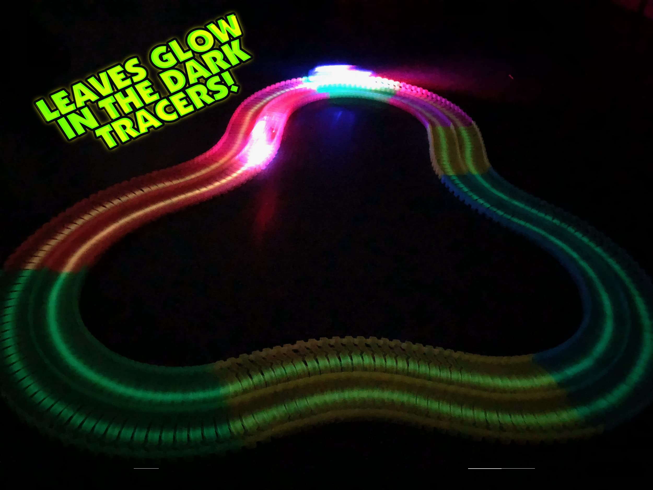 Mindscope NEON Glow Twister Tracks Dino Series 11 Feet of Neon Glow in The Dark Track Set with Dinosaur Accessories