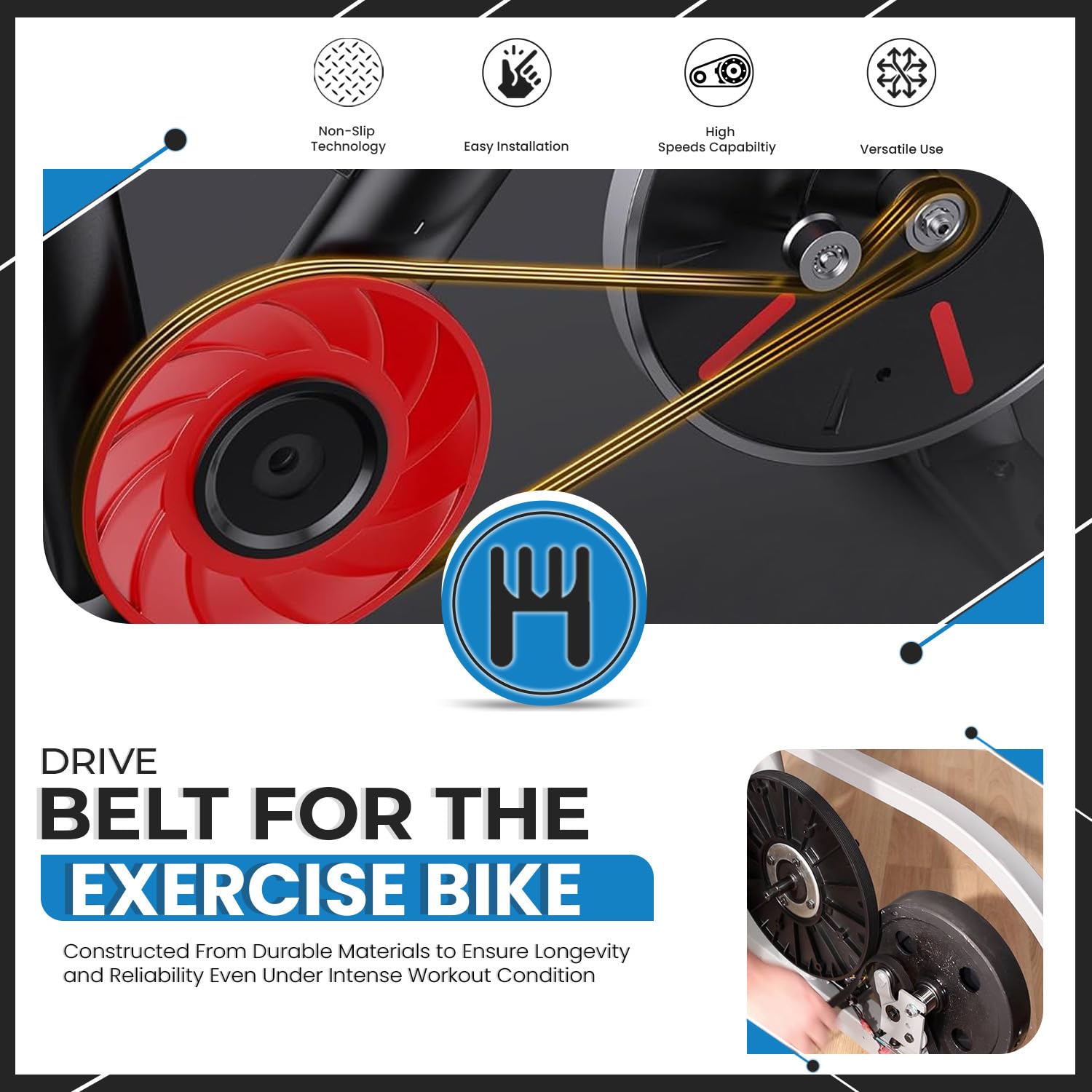 H.F Exchange Main Pulley Drive Belt Micro V Belt Poly V Transmission Belt - High Strength Rubber Good Tension Replacement for Upright Recumbent Bike Cycle Work with Cybex Tectrix 700r 500c